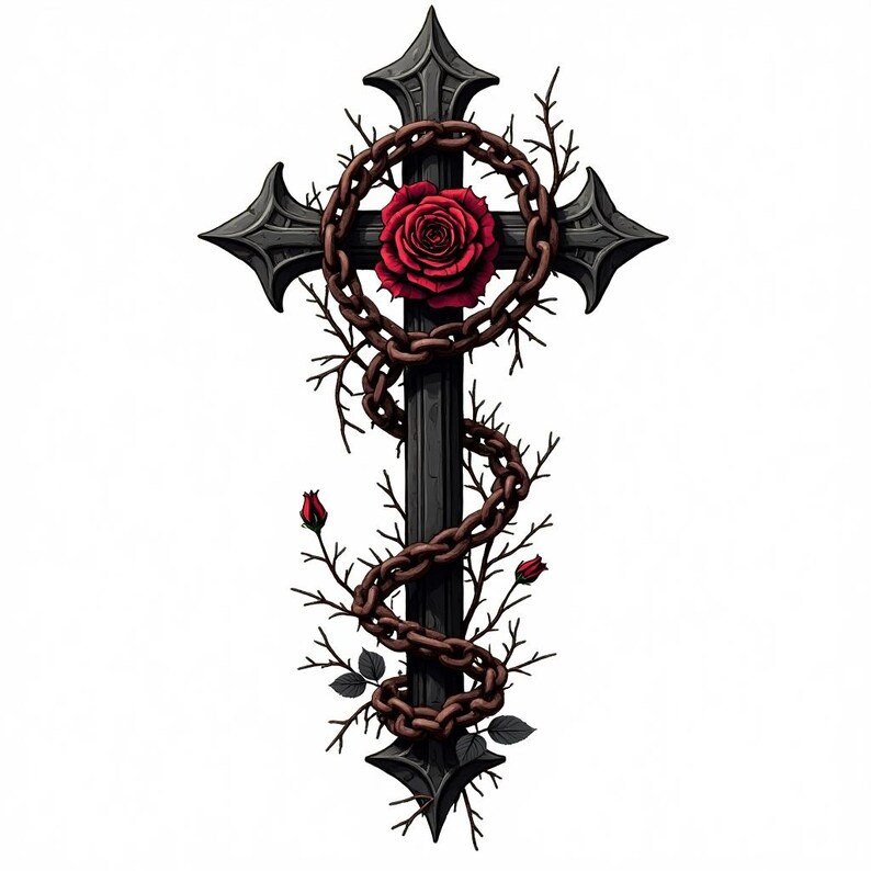 100 Gothic Cross Designs With Roses and Chains. Dark Tattoo Vector Art ...