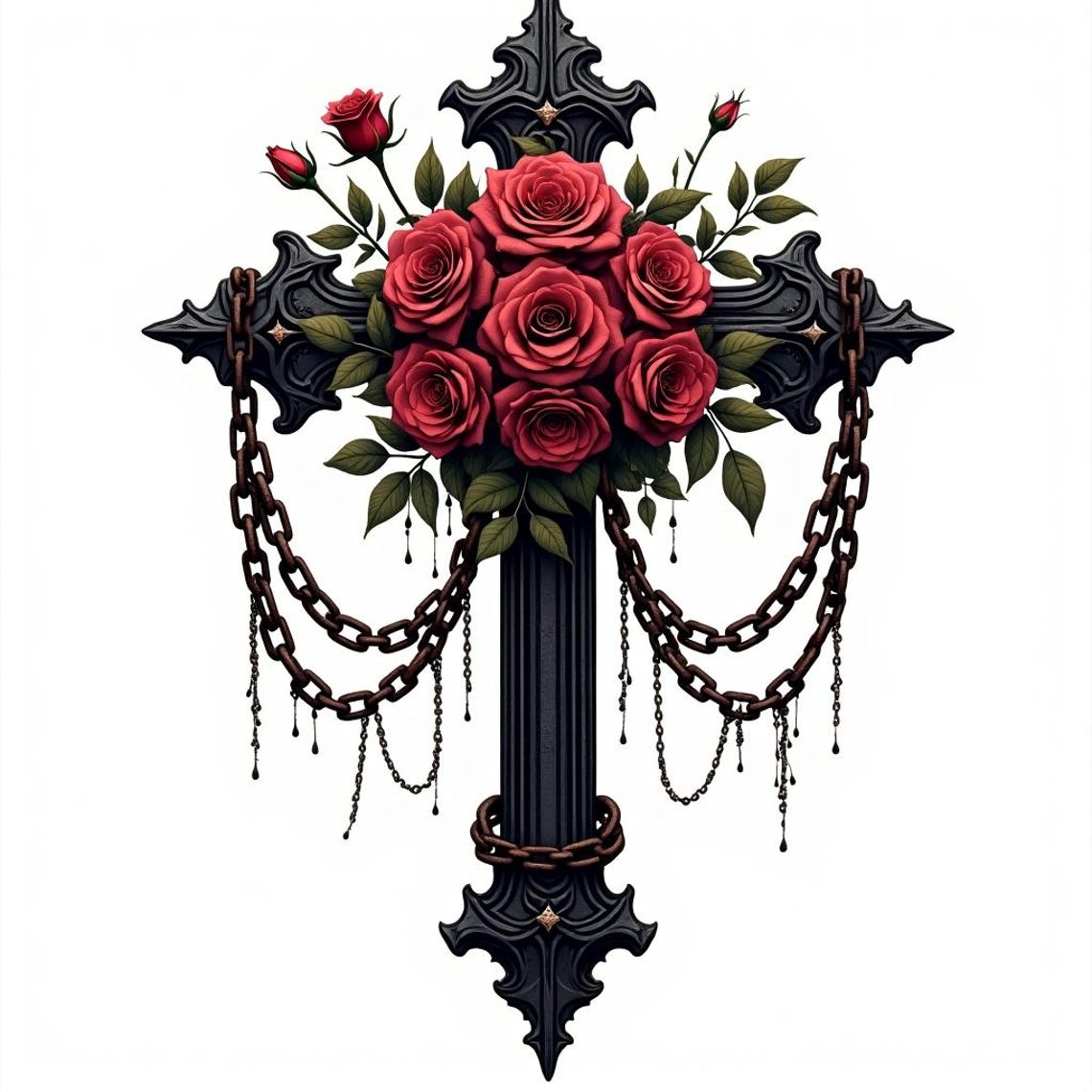 100 Gothic Cross Designs With Roses and Chains. Dark Tattoo Vector Art ...