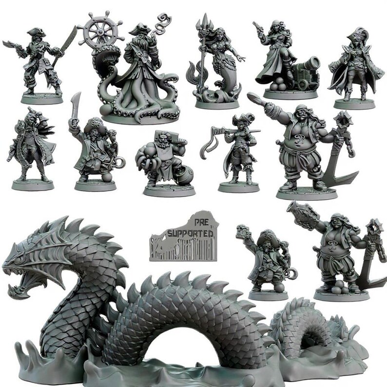 STL 3D Pack Sea Serpent, Sea Dragon, Pirate, Mermaid, Captain Octopus ...