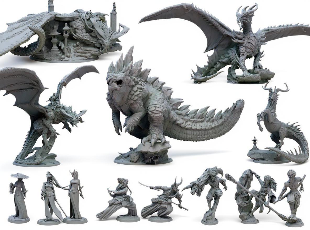 STL 3D Pack Japan Dragon, Orochi, Godzilla, Japanese Ogre, Samurai ...