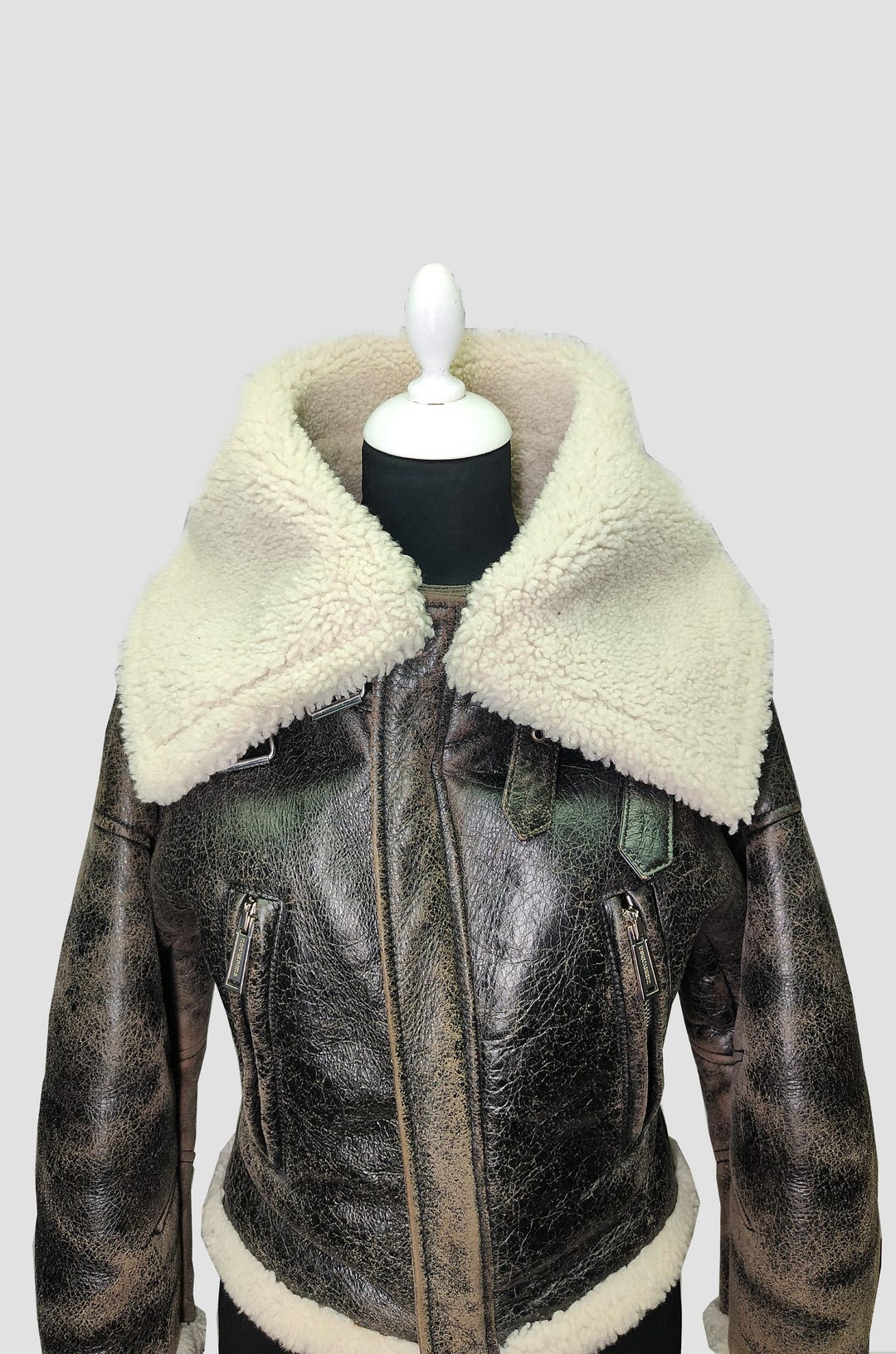 Dsquared2 Lamb Leather Shearling Aviator Jacket | Fur Lined Designer ...