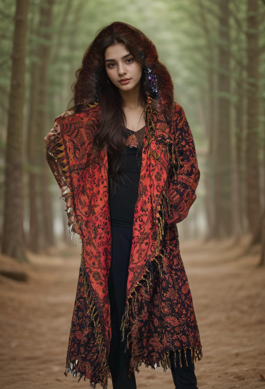 Hooded Fringe Cloak - Orange Paisley Festival Coat, Unisex Wizard Wear ...