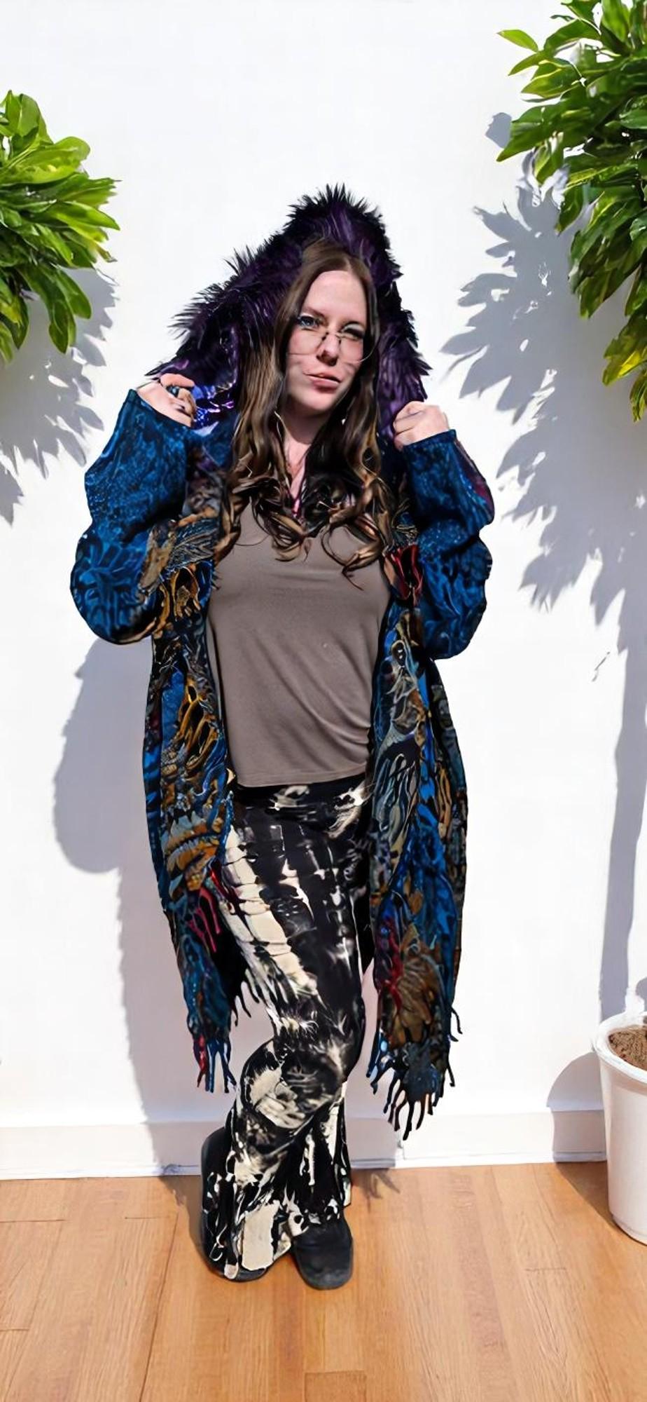 Purple Fur Hooded Cloak - Boho Festival Fringe Coat With Secret Pocket ...