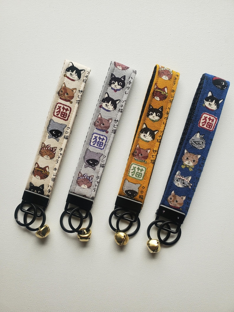 Wristlet Keychain With a Jingle Bell - Japanese Cats - Etsy