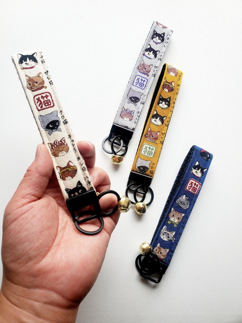 Wristlet Keychain With a Jingle Bell - Japanese Cats - Etsy