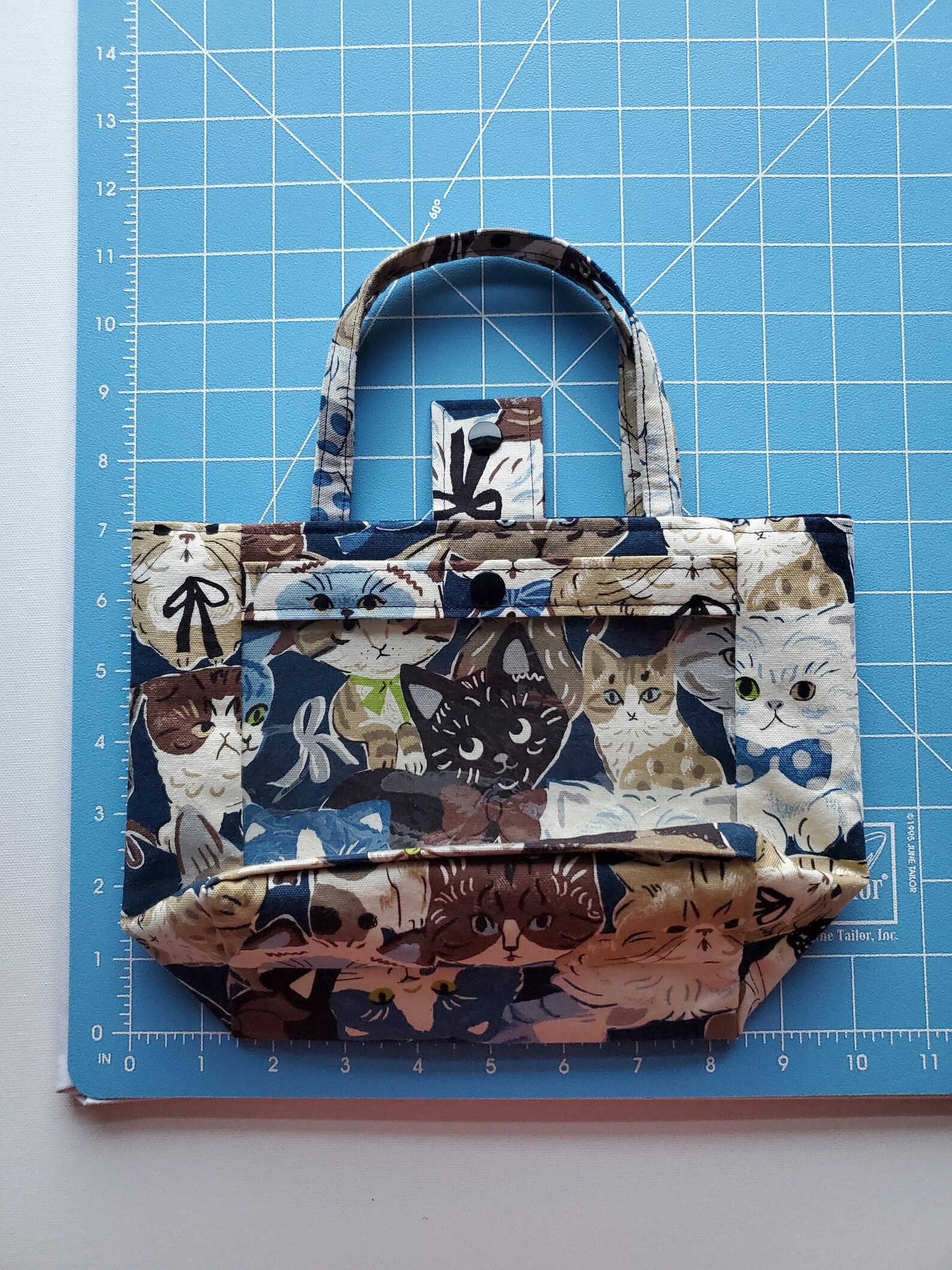 Mini Tote Bag With a Clear Pocket - Fancy Cats Blue - Etsy