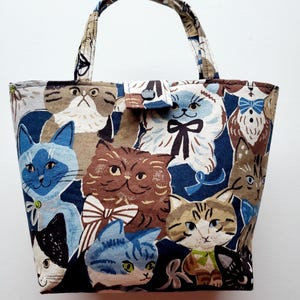 Mini Tote Bag With a Clear Pocket - Fancy Cats Blue - Etsy