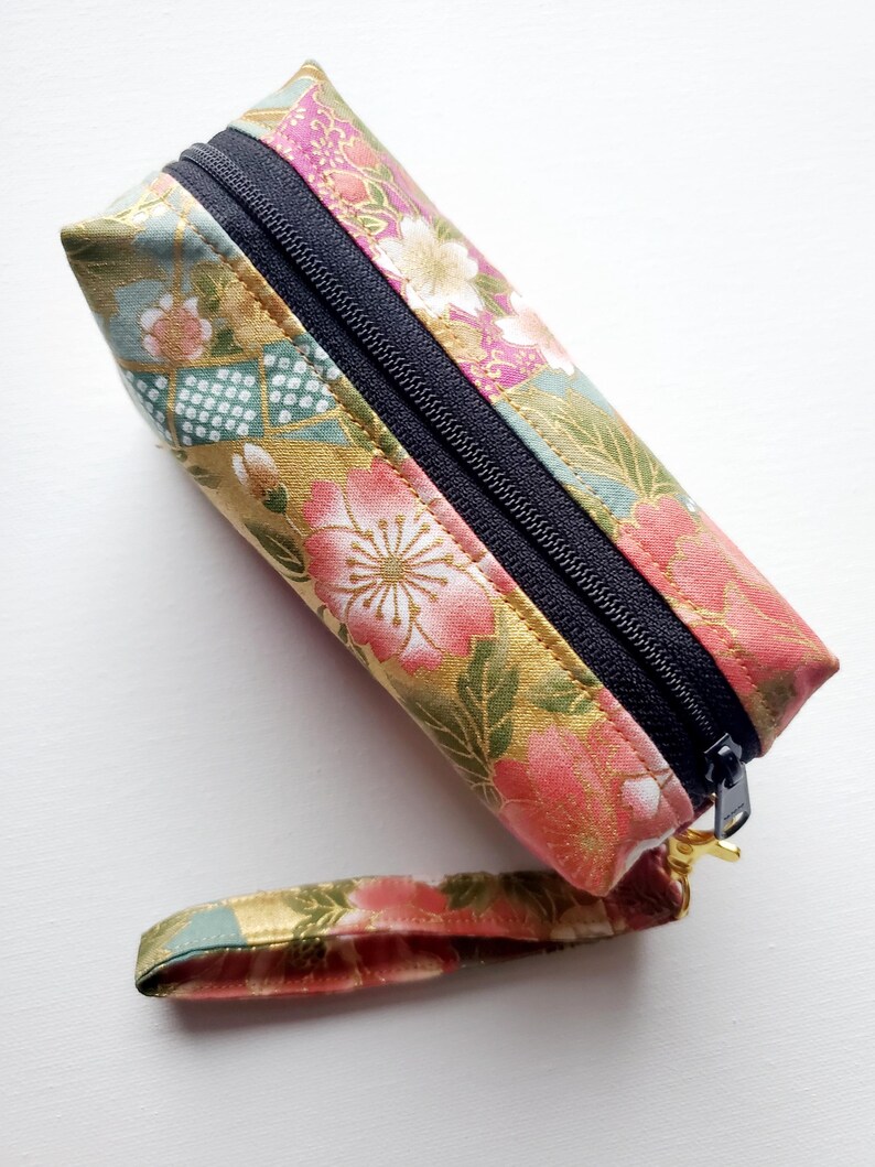 Kimono Fabric Box Pouch: Japanese Wagara Pattern With Removable Strap ...