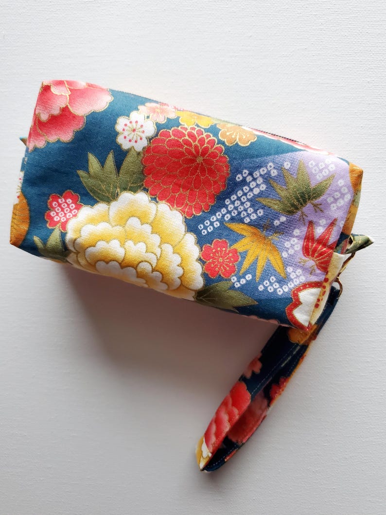 Kimono Fabric Box Pouch: Japanese Wagara Pattern With Removable Strap ...