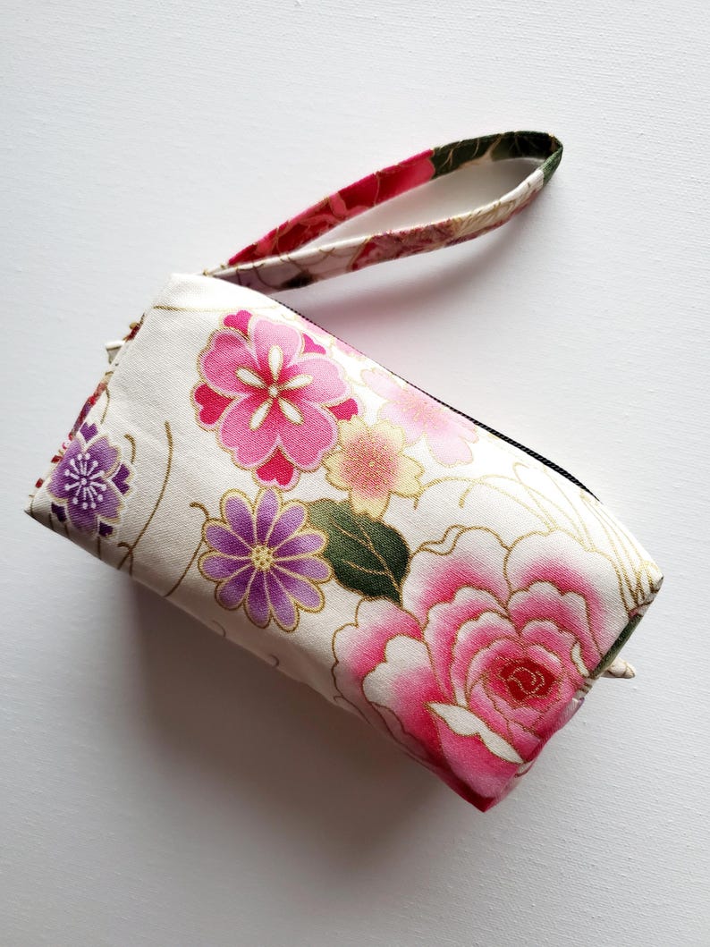 Kimono Fabric Box Pouch: Japanese Wagara Pattern With Removable Strap ...