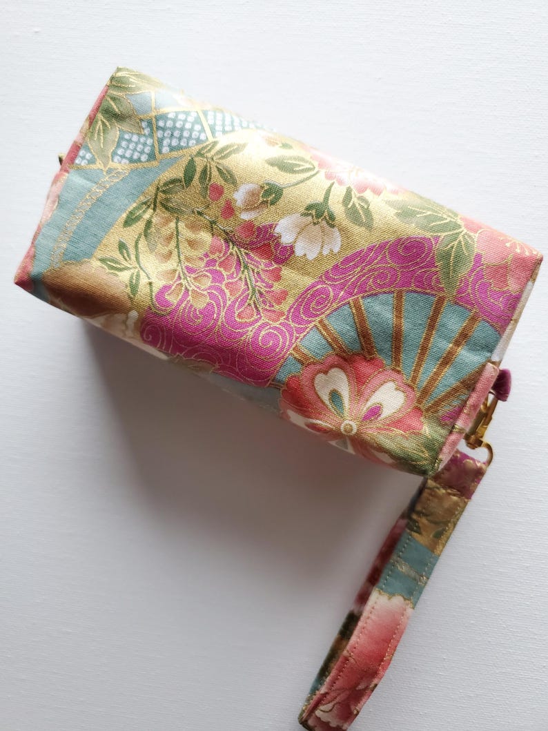 Kimono Fabric Box Pouch: Japanese Wagara Pattern With Removable Strap ...