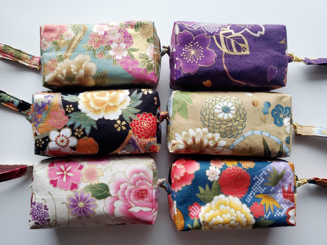 Kimono Fabric Box Pouch: Japanese Wagara Pattern With Removable Strap ...