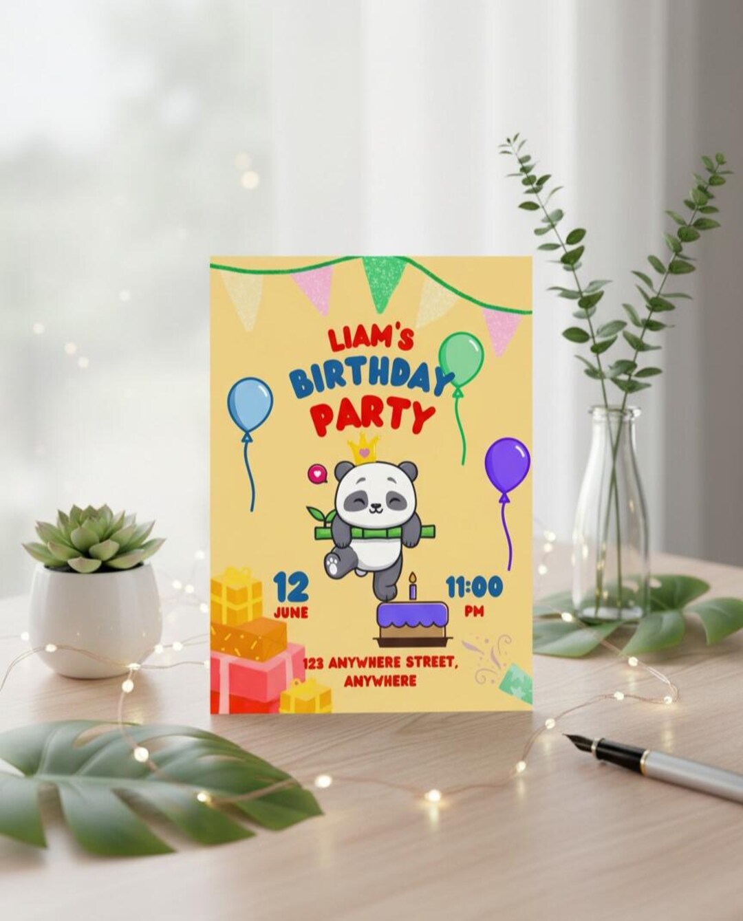 Editable Panda Birthday Invitation, Digital Panda Party Invite, Instant ...