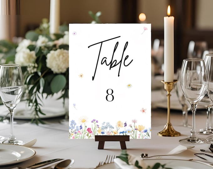 Wildflower Wedding Table Number Sign Template, Editable Printable ...