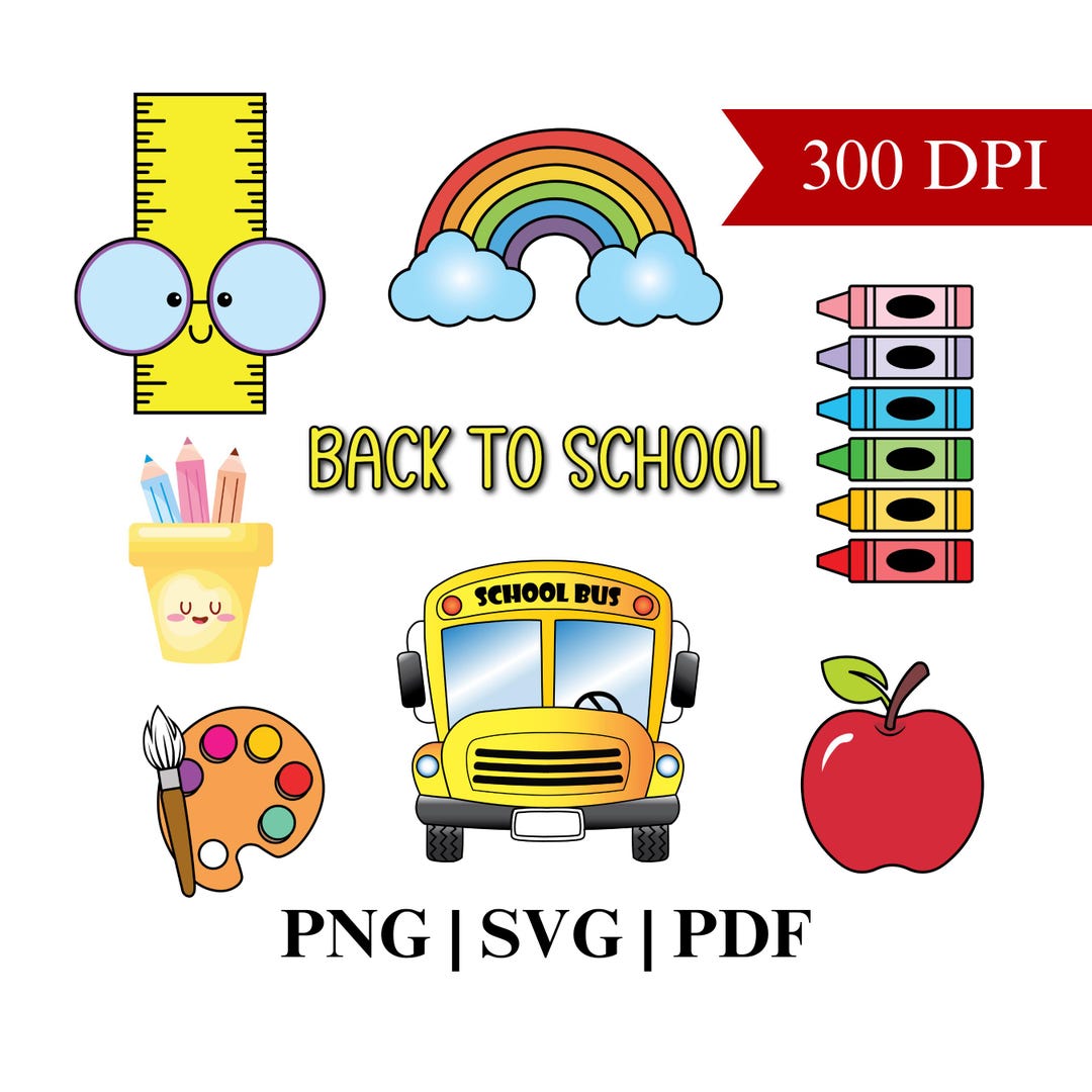 Kawaii School Clipart Set: Pastel Teacher Graphics (PNG, SVG, PDF ...