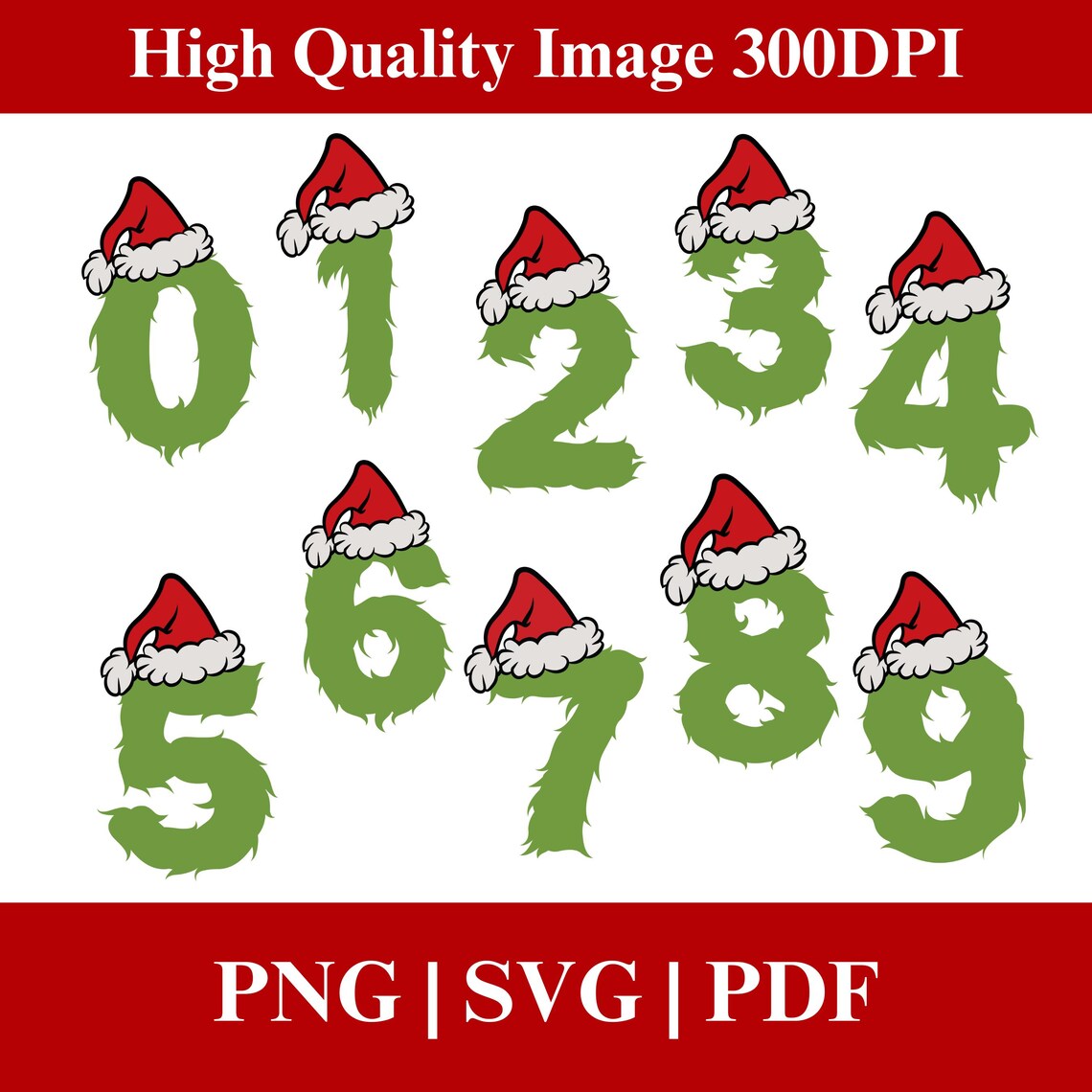 Grinch Font PNG SVG, Grinchy Santa Cap Numbers: Merry Xmas Letters ...