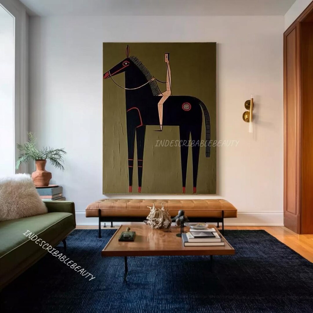 Brown Abstract Horse Rider Figure Painting Large Brown Minimalist ...