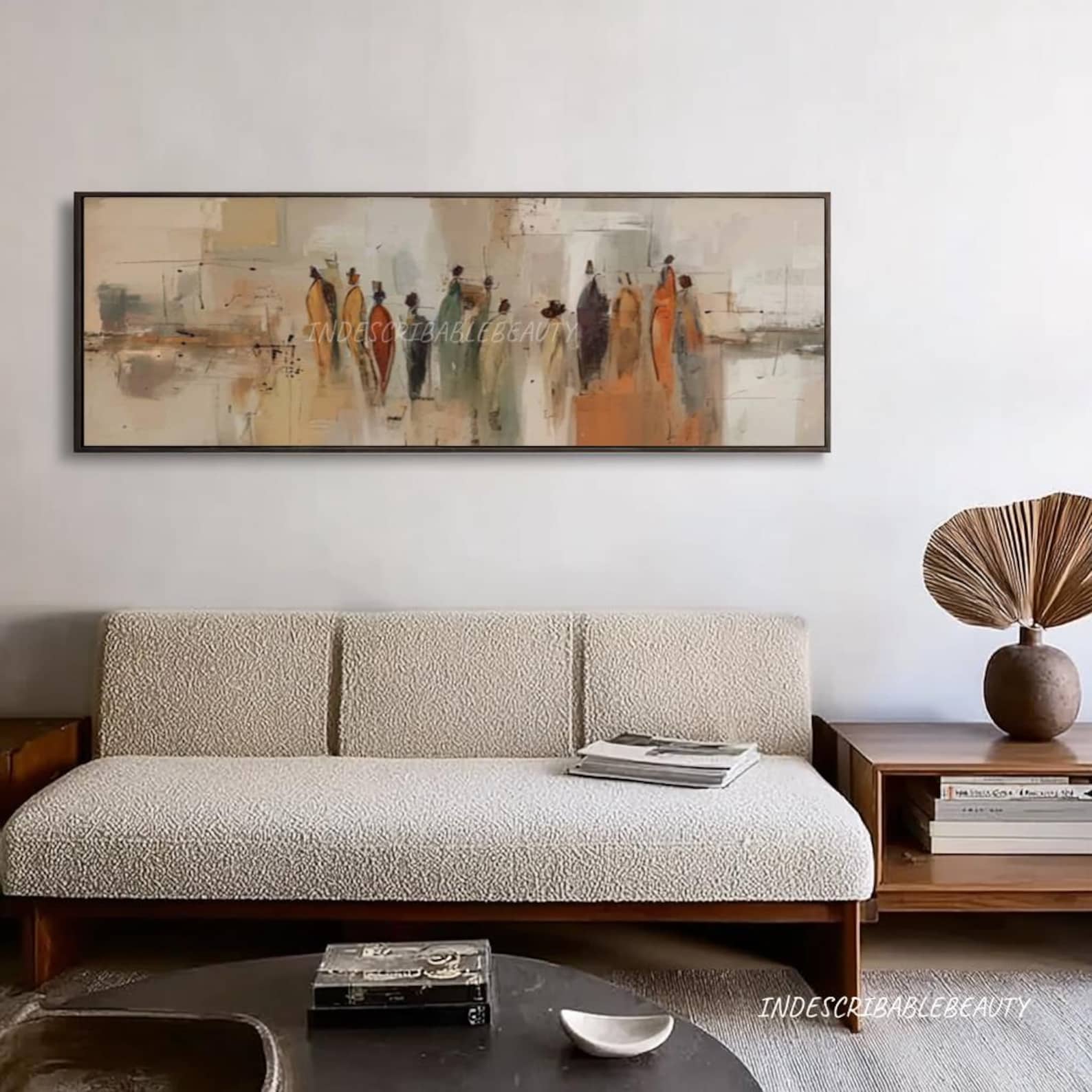 Lager Long Horizontal Framed Canvas Wall Art: Abstract Figurative Oil ...