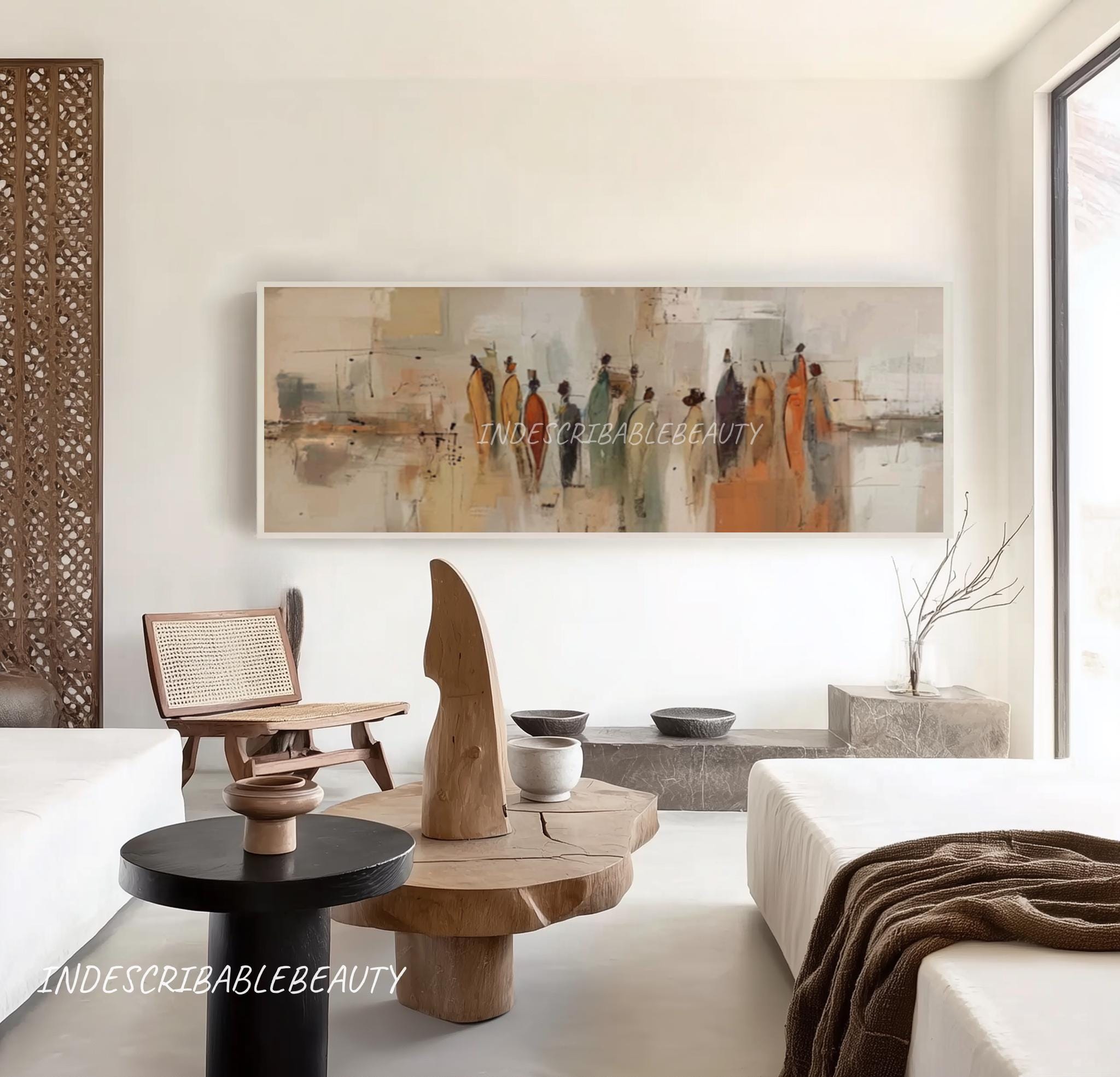 Lager Long Horizontal Framed Canvas Wall Art: Abstract Figurative Oil ...