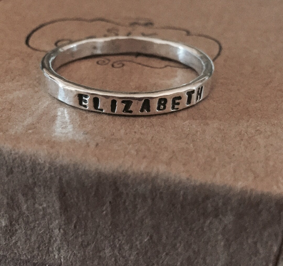 Silver Handstamped Personalized Stacking Ring - Etsy