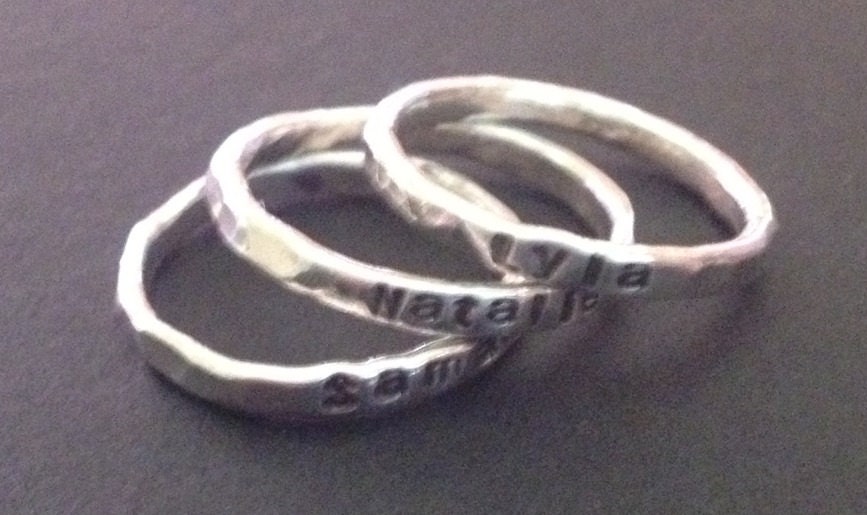 Silver Handstamped Personalized Stacking Ring | Etsy