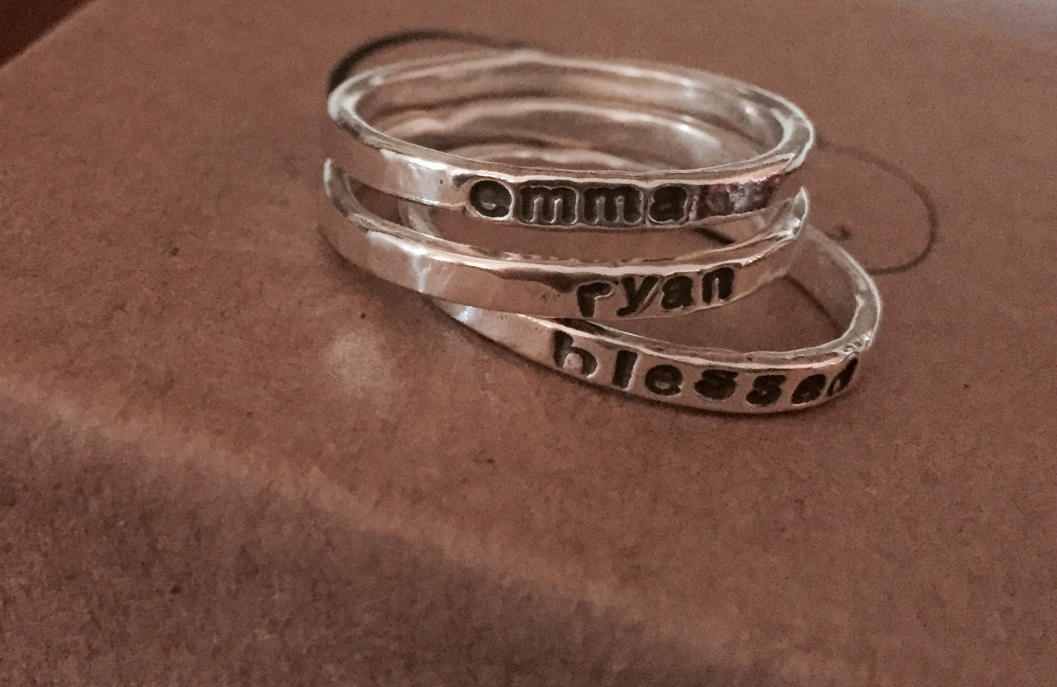 Silver Handstamped Personalized Stacking Ring | Etsy