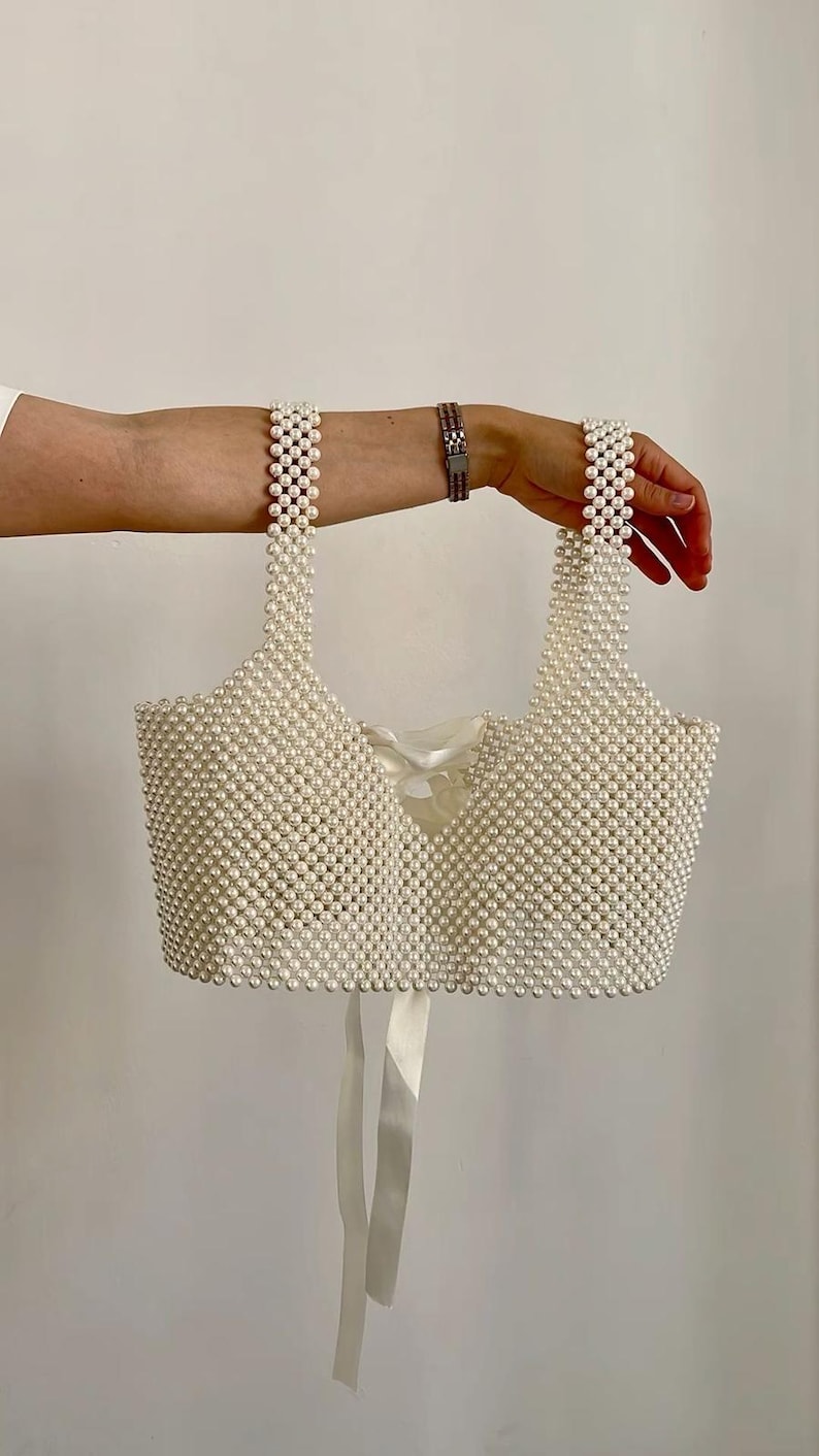 Handmade Pearl Beaded Bralette, Adjustable Ribbon Back, Bridal Festival ...