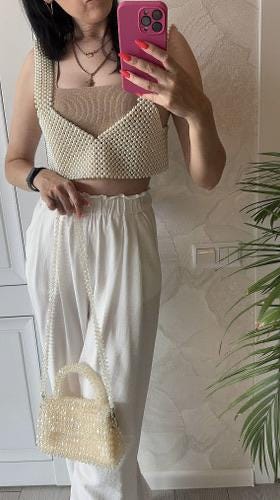 Handmade Pearl Beaded Bralette, Adjustable Ribbon Back, Bridal Festival ...