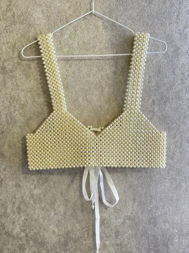 Handmade Pearl Beaded Bralette, Adjustable Ribbon Back, Bridal Festival ...