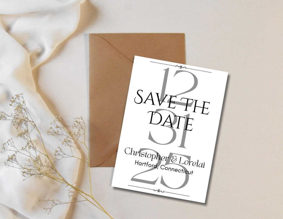 Save the Date Block Letter Black and White Background - Etsy