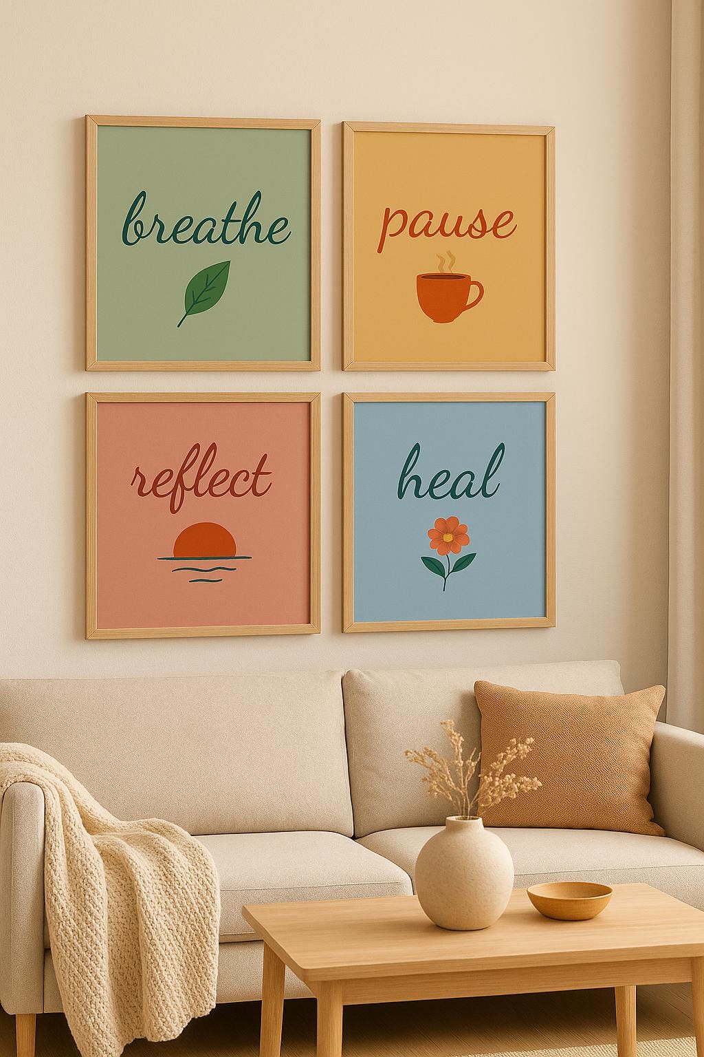 Mindfulness Wall Art Set – Breathe, Pause, Reflect, Heal | Calming ...