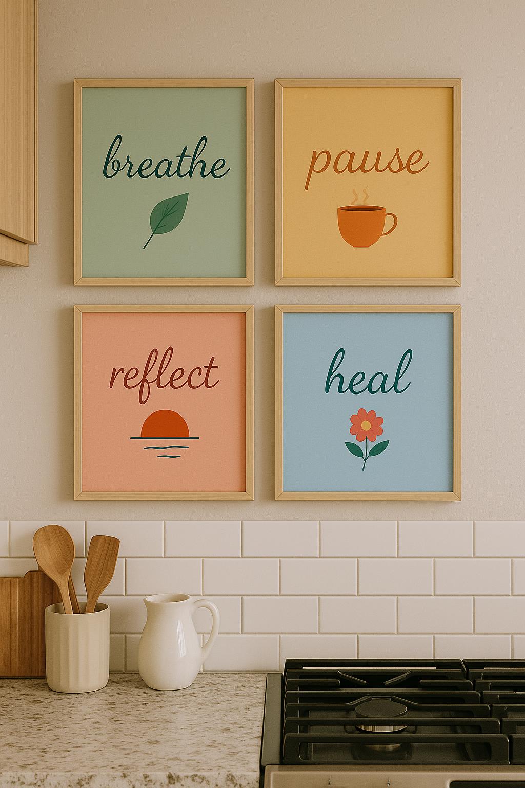 Mindfulness Wall Art Set – Breathe, Pause, Reflect, Heal | Calming ...