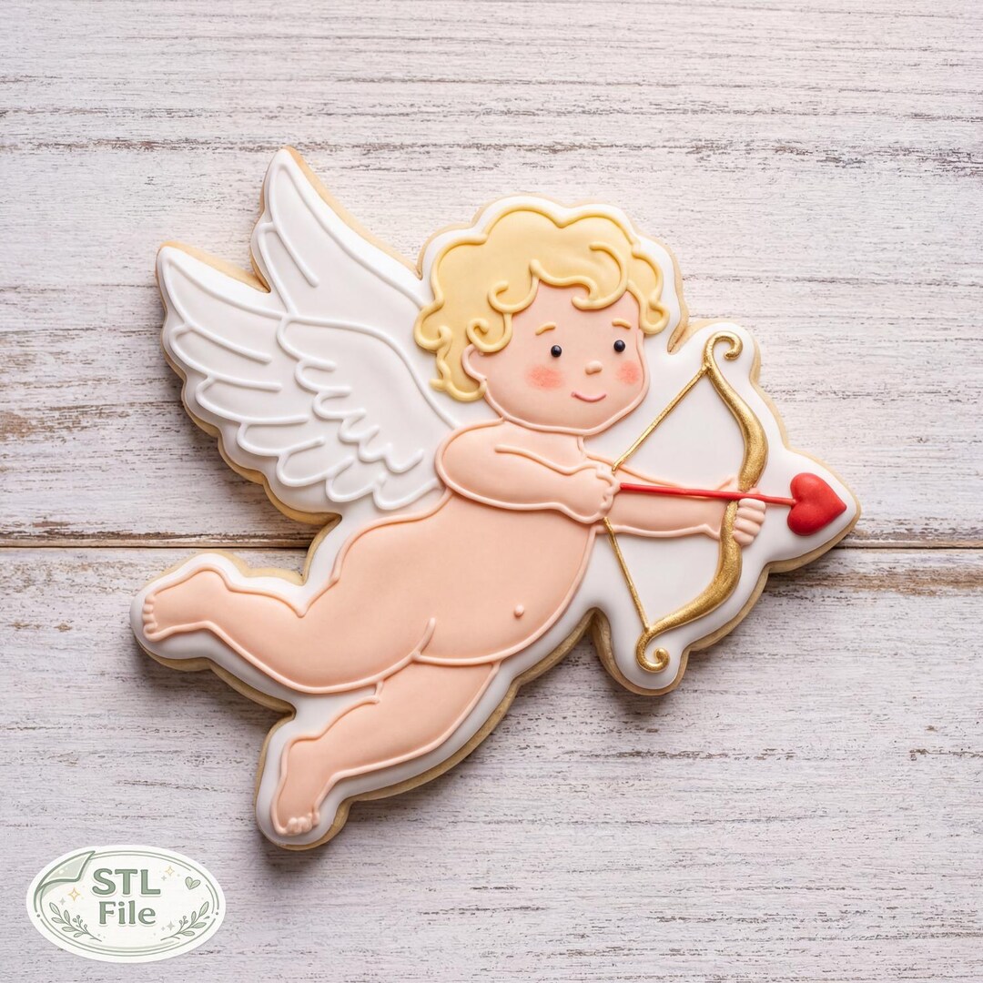 Cupid Angel Cookie Cutter STL | Valentine's Day Heart Bow (digital ...