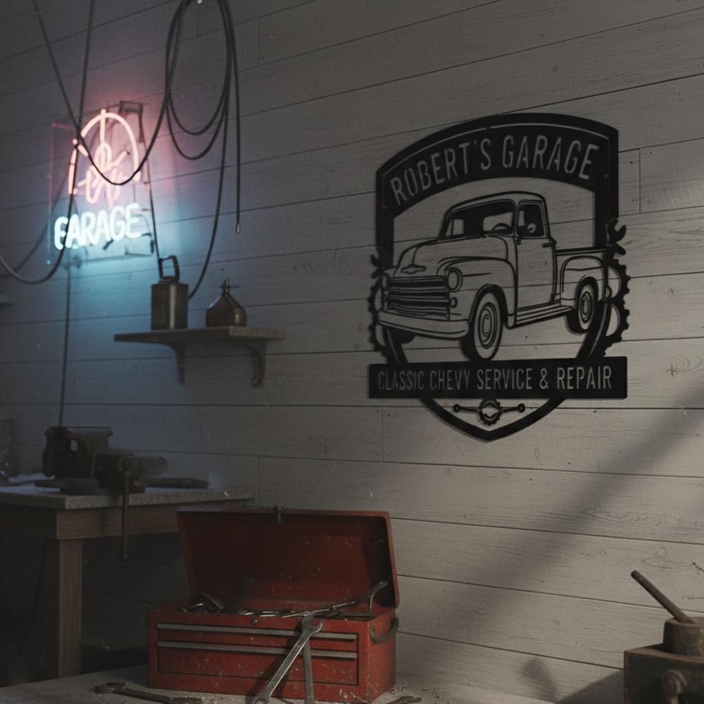 Personalized 1950s Chevy Pickup Metal Sign | Custom Garage Wall Art ...