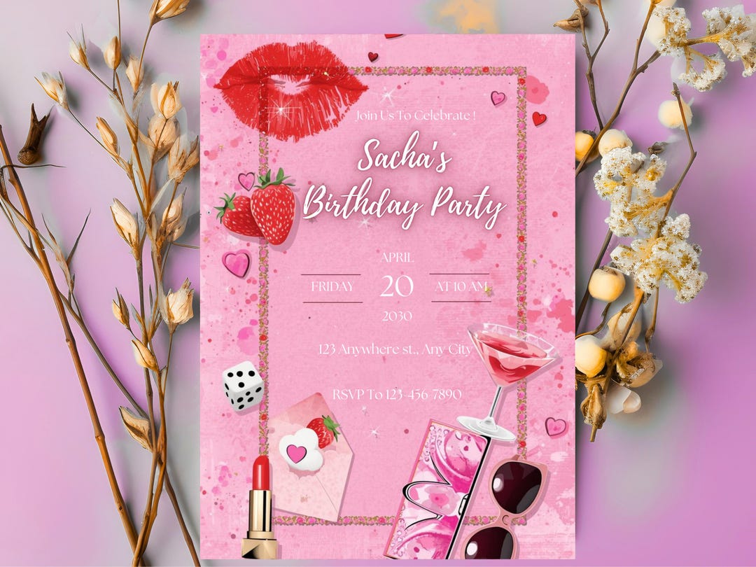 Girls Night Birthday Invitation, Pink Glam Party Invite, Editable ...