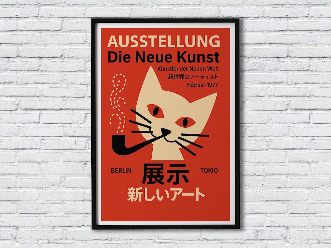 Berlin Tokyo Art Fusion Poster: German Japanese Cat Illustration - Etsy