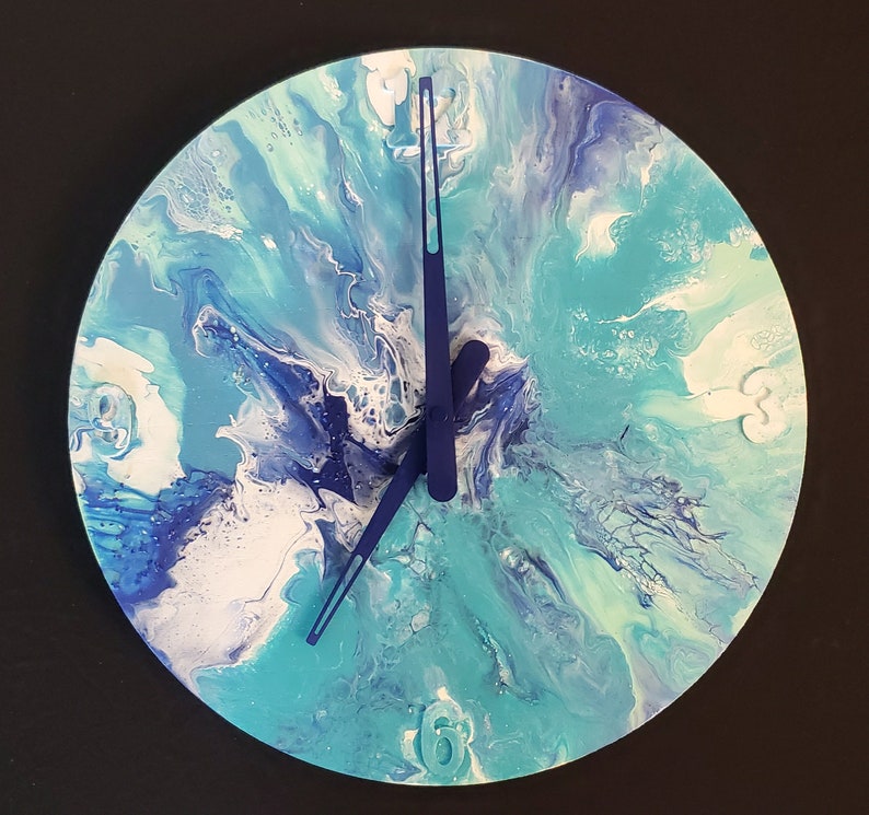 15" Circular Hand-painted Wall Clock, Blue, White - Etsy