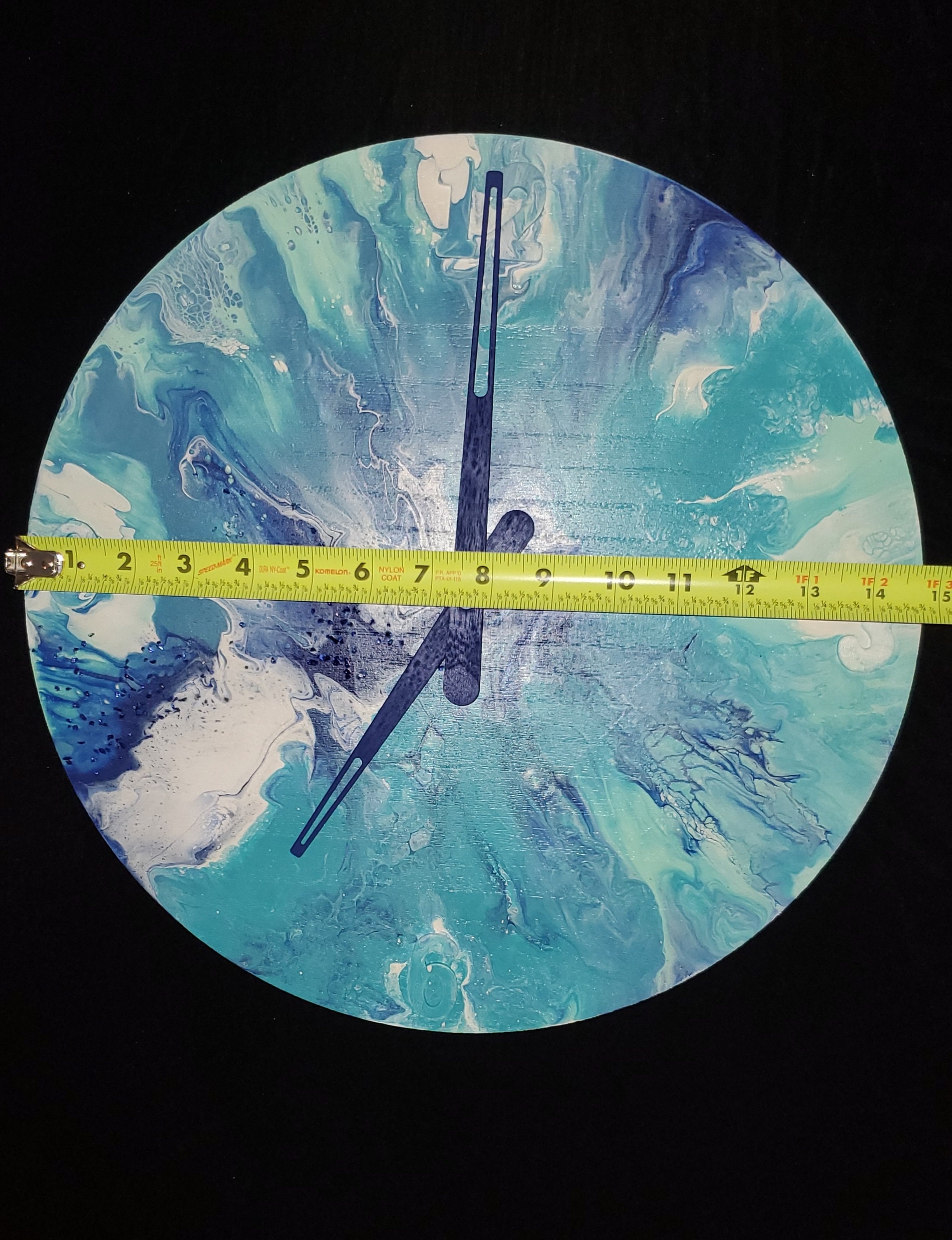 15" Circular Hand-painted Wall Clock, Blue, White - Etsy