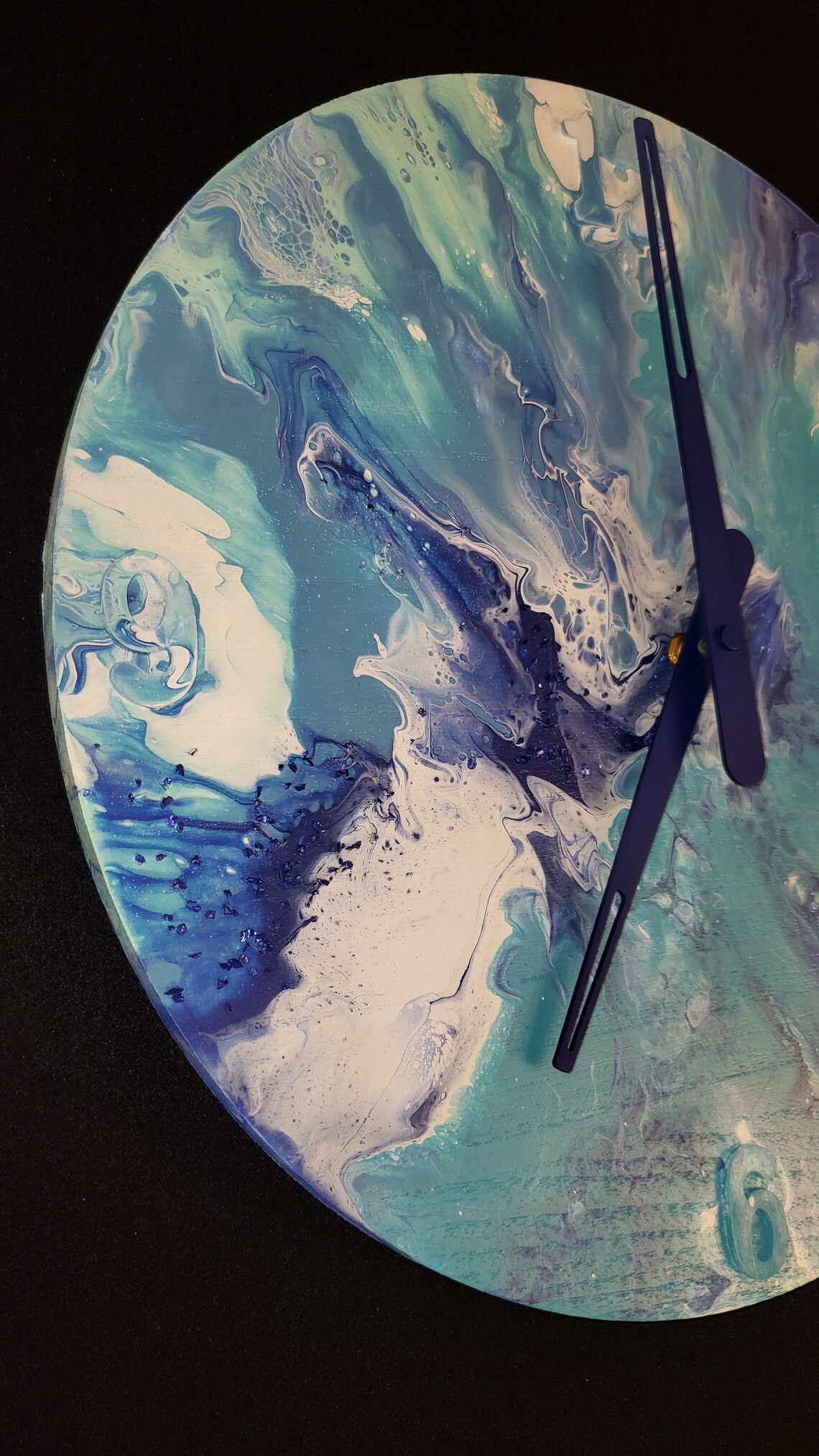 15" Circular Hand-painted Wall Clock, Blue, White - Etsy