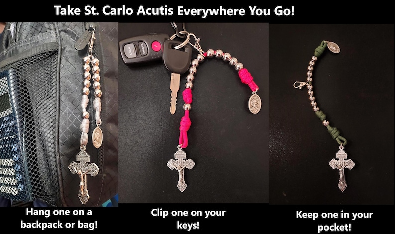 St. Carlo Acutis Rosary Keychains: Pardon Crucifix, Stainless-steel ...