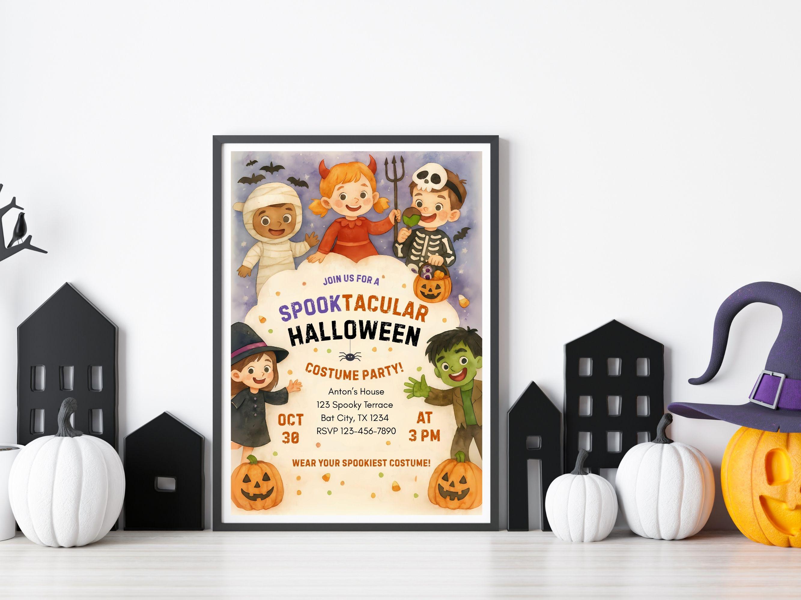 Spooky Halloween Party Invitation Template – Kids Costume Trick or ...