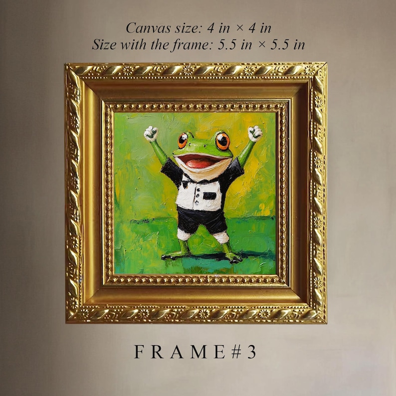 Mini Original Oil Painting, Happy Frog Soccer Champion, Handmade Tiny ...
