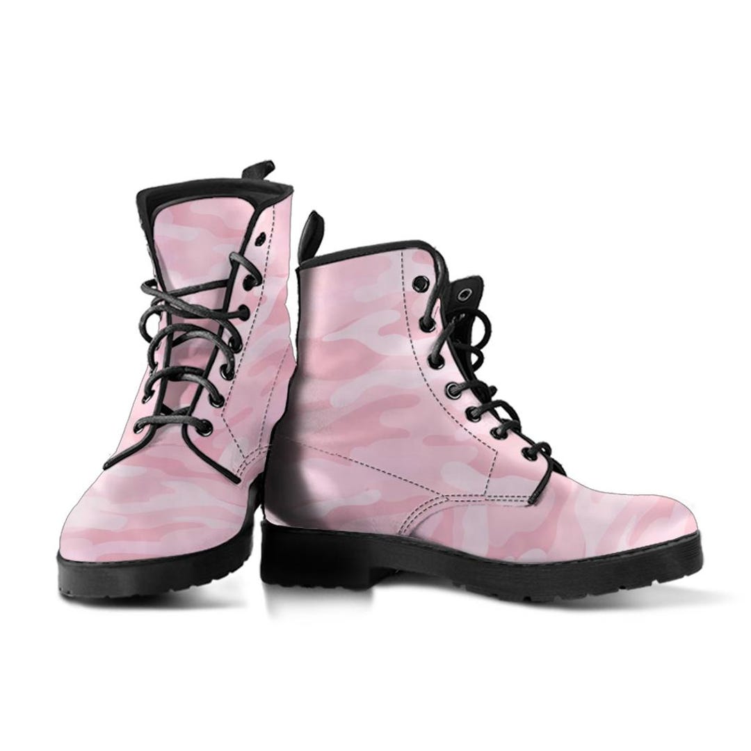 Light Pink Camouflage Combat Boots, Unisex Men's Women's Camo Boots ...