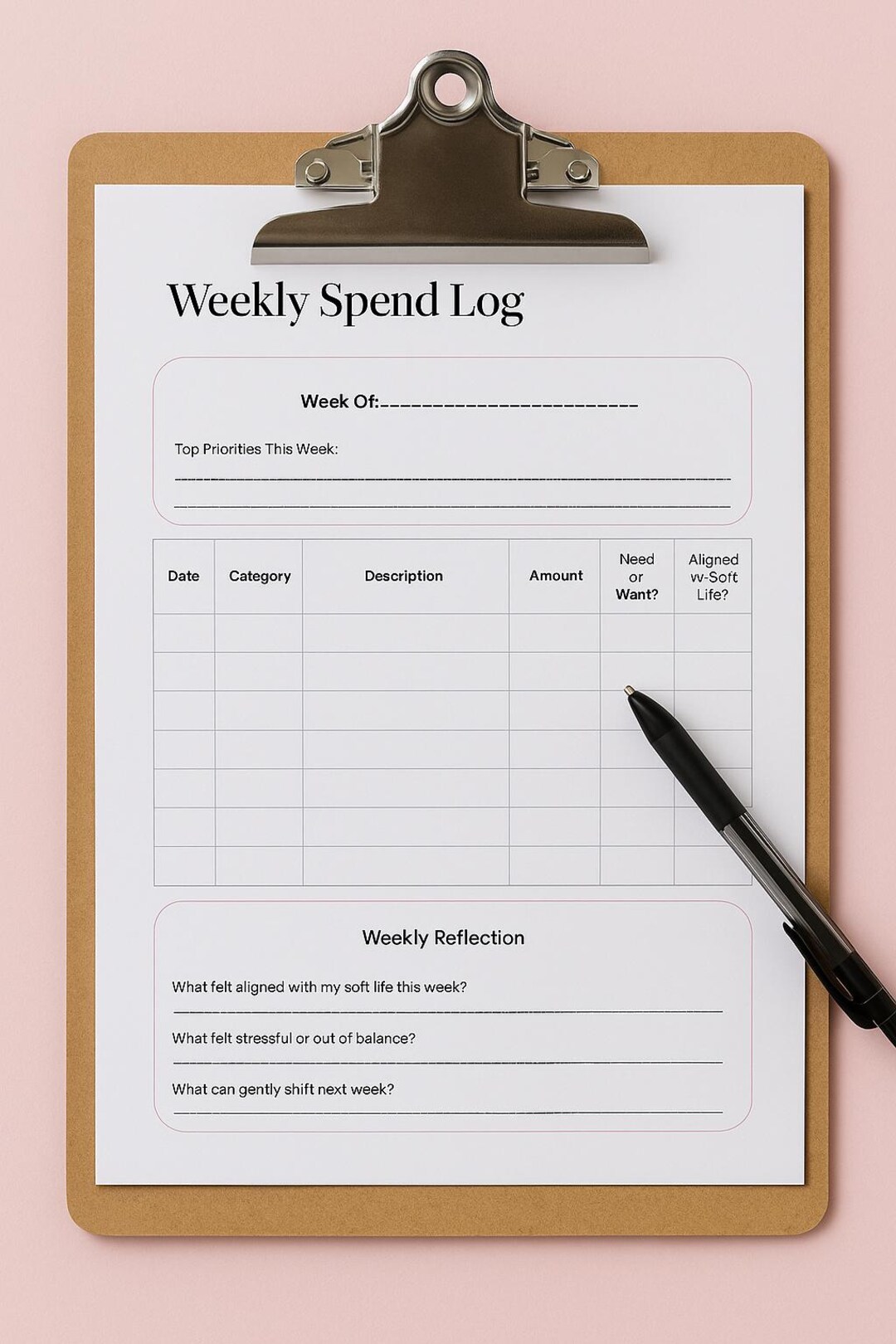Weekly Spend Log Printable | Soft Life Expense Tracker | Minimalist ...