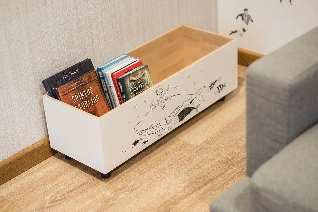 Whale Book Box – Wood Book Box on Wheels for Whale Nursery Décor With ...
