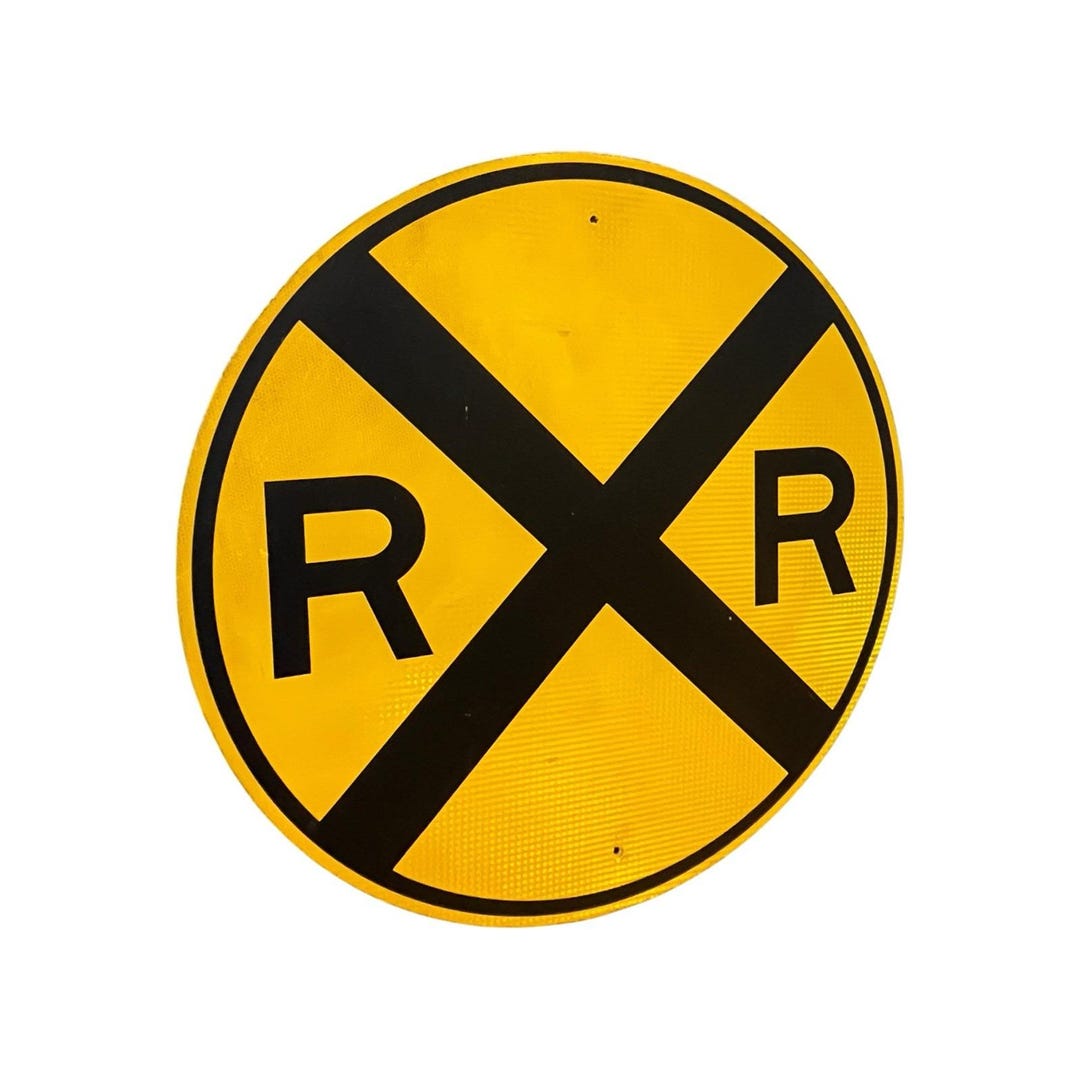 Vintage Railroad Crossing 36" Round Yellow Metal Train Sign NICE ...