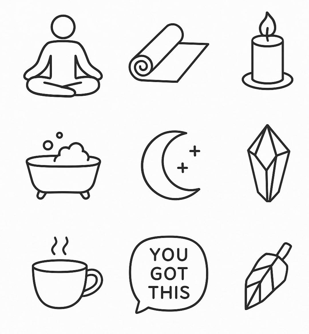 Self-care SVG Bundle – 9 Wellness Line Icons | Meditation, Candle, Bath ...