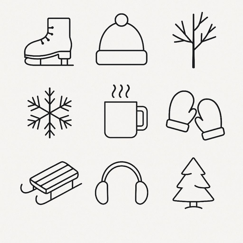 Winter SVG Bundle – 9 Seasonal Line Icons | Ice Skates, Cocoa, Igloo ...