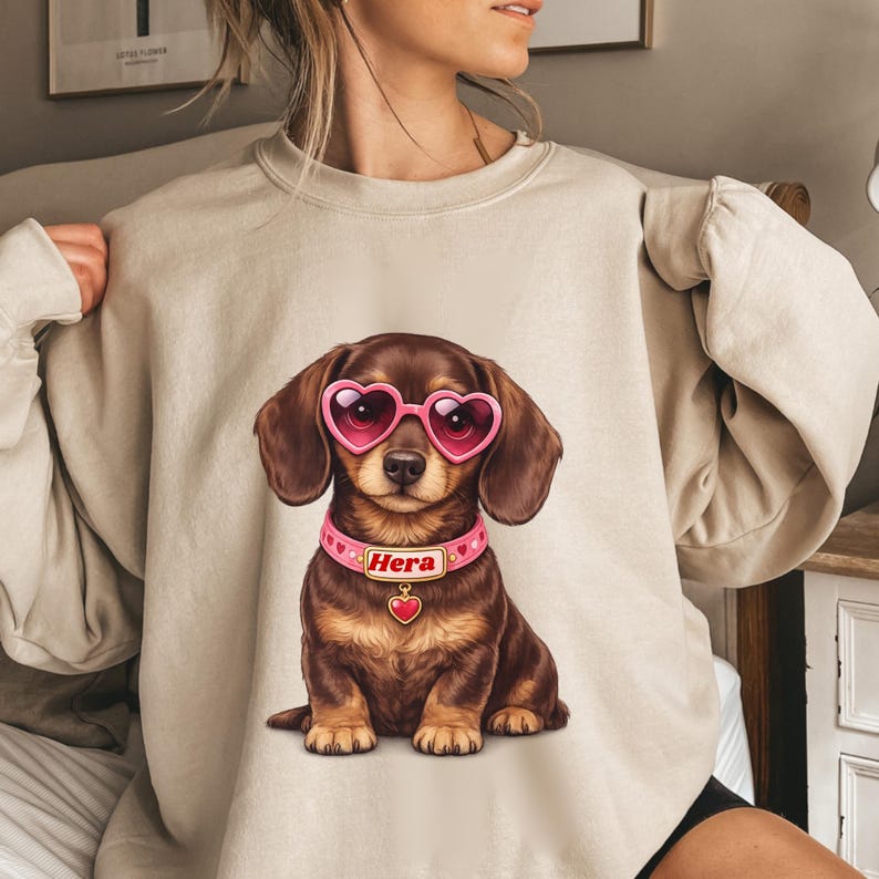 Custom Dog Name Valentines Sweatshirt, Dachshund Mom Hoodie - Etsy