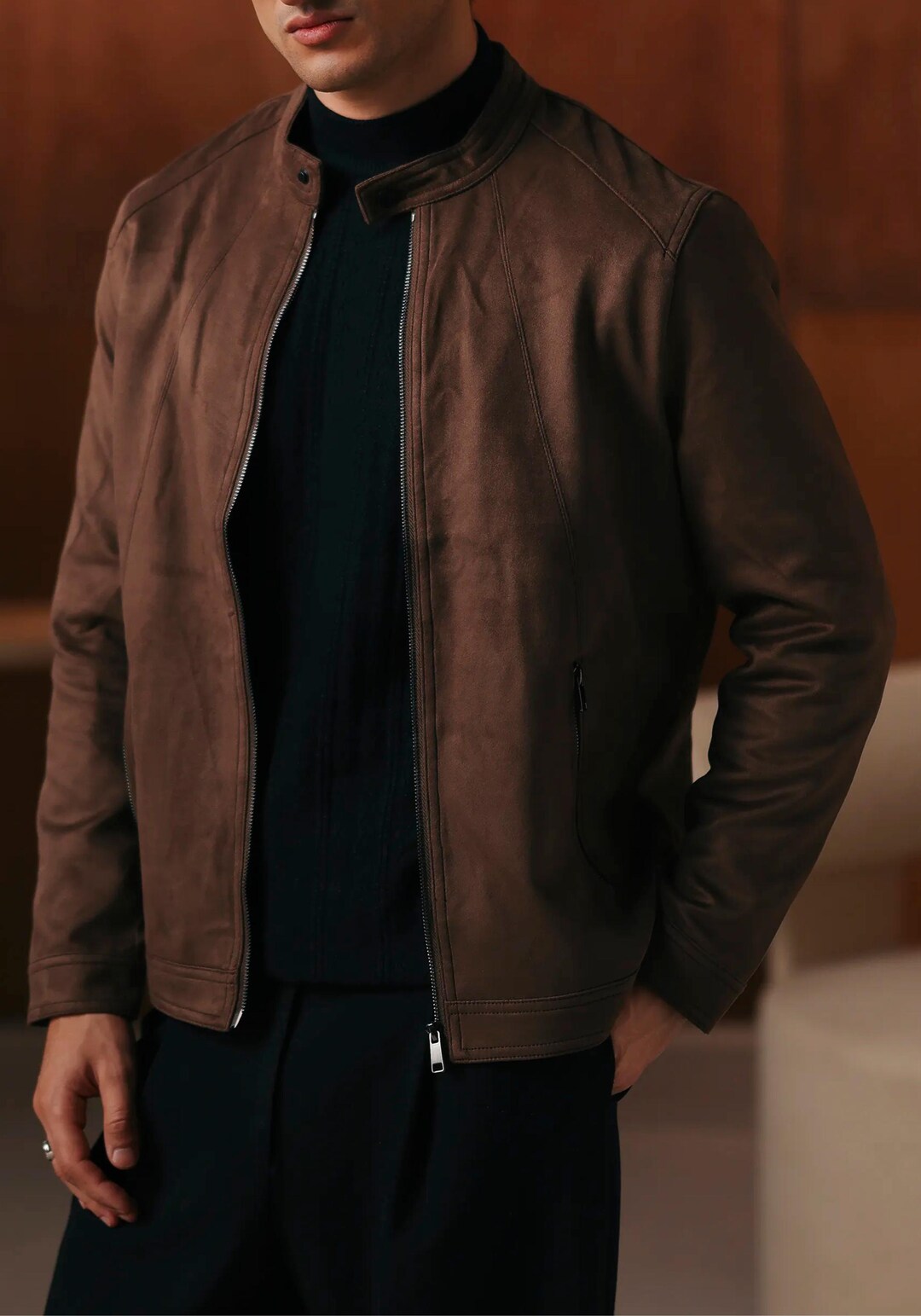 Men's Brown Suede Leather Jacket | Vintage Style Zip-up Suede Jacket ...